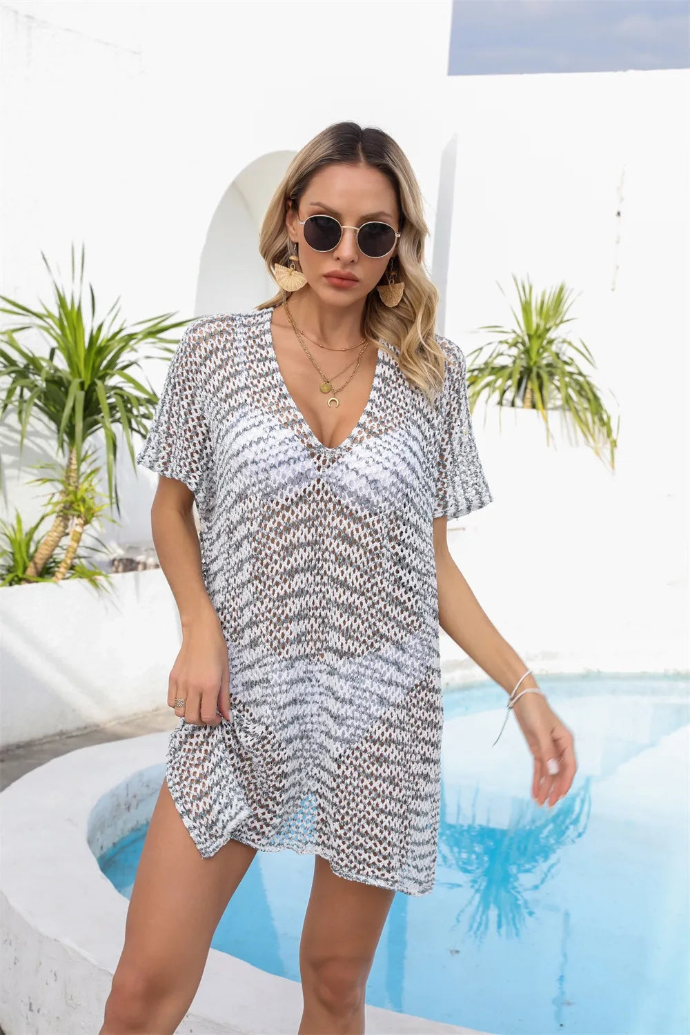 Openwork V-Neck Short Sleeve Cover Up – Pearl Palms
